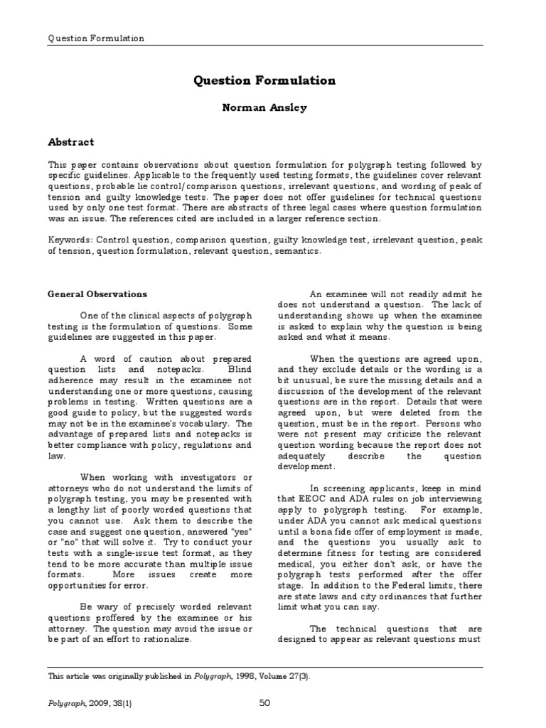 Question Formulation | PDF | Polygraph | Daubert Standard