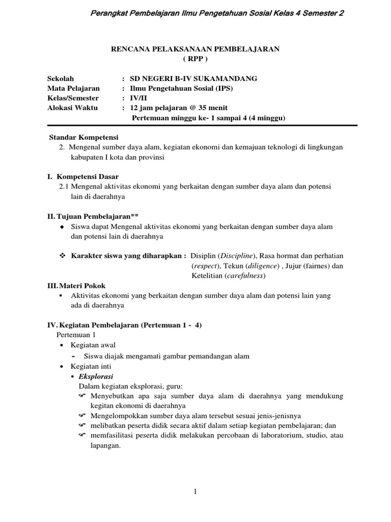 RPP Ips Kelas 4 Semester 2 | PDF