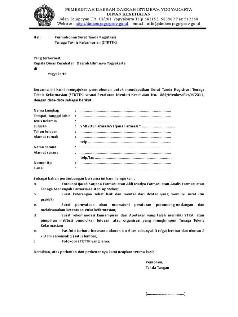 Format Pengajuan STRTTK 1 1 | PDF