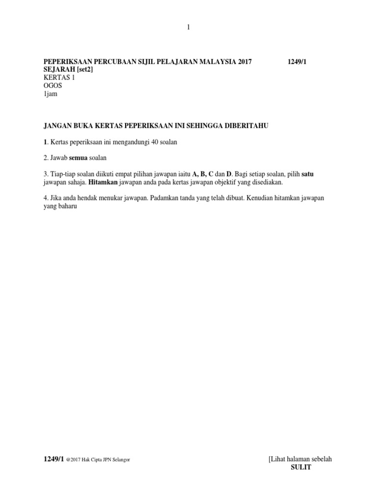 Sejarah k1 Percubaan SPM Selangor (Set 2) | PDF