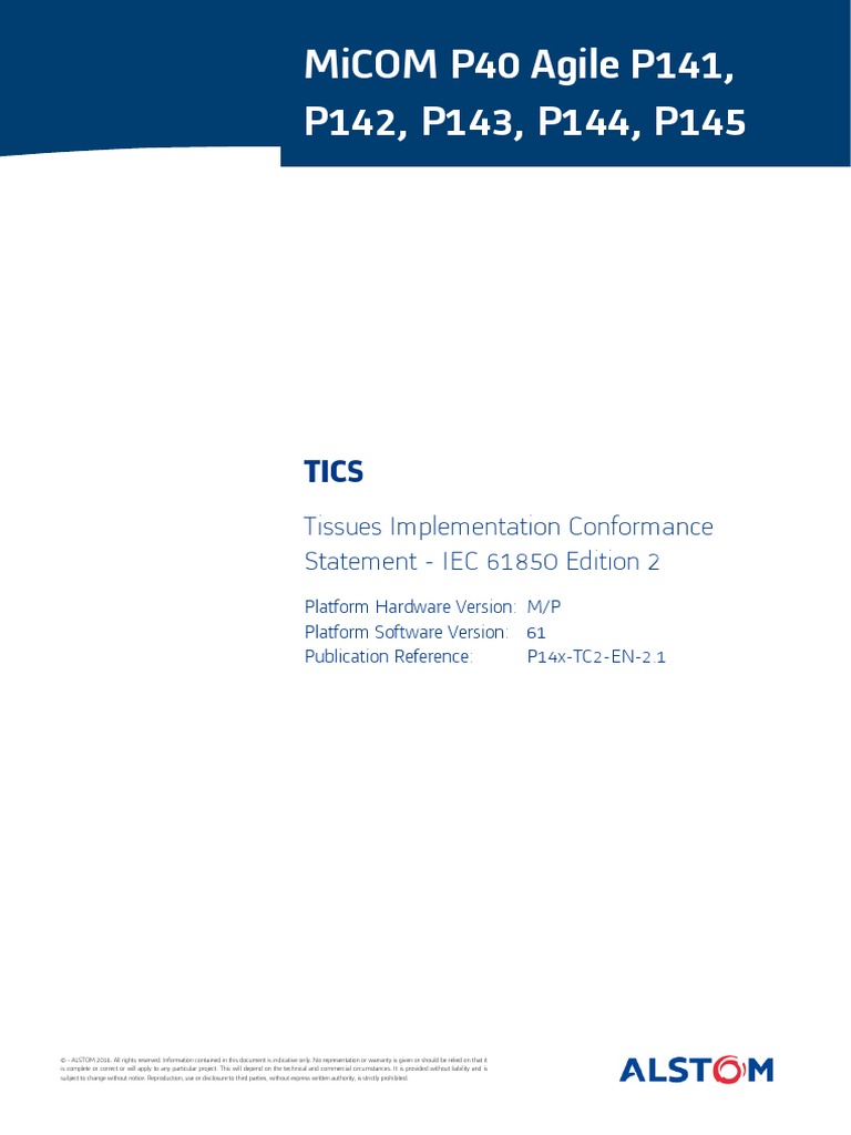 Micom P40 Agile P141, P142, P143, P144, P145: Tissues Implementation Conformance Statement - Iec ...