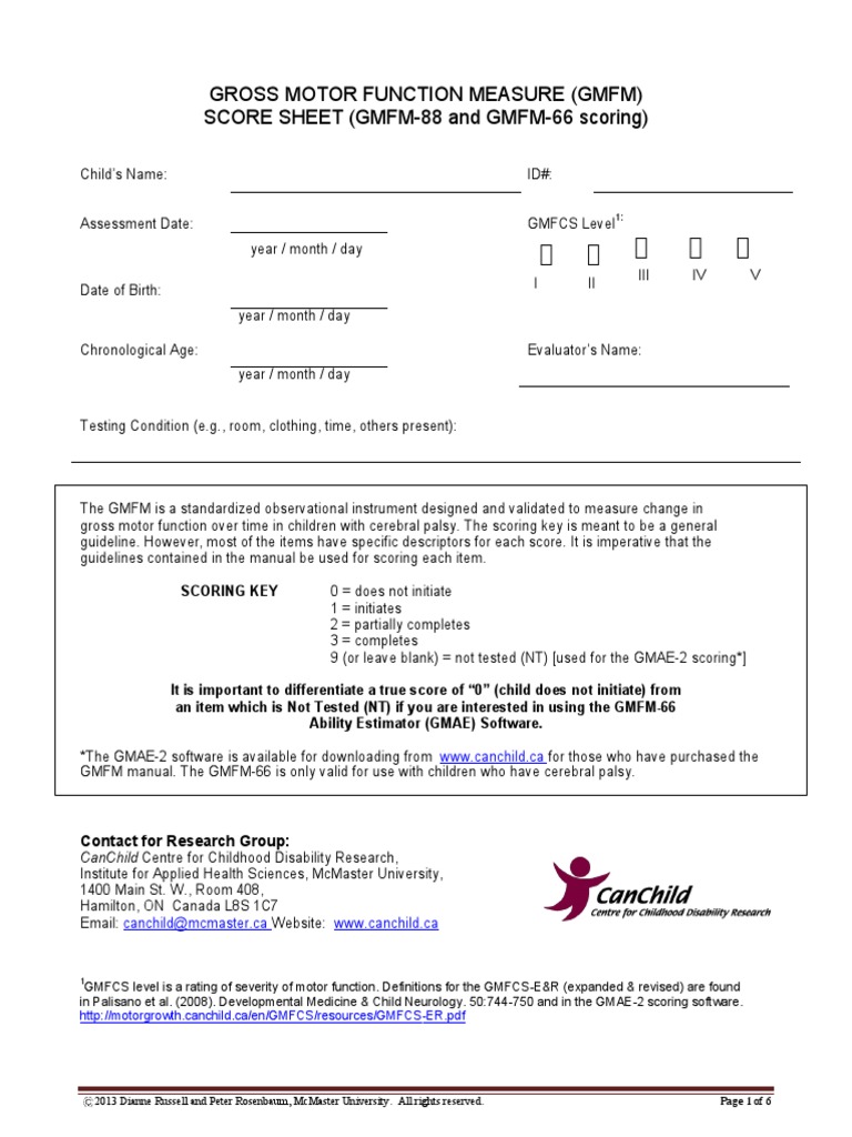 gmfm-88 and 66 Scoresheet | PDF | Anatomical Terms Of Motion | Sports