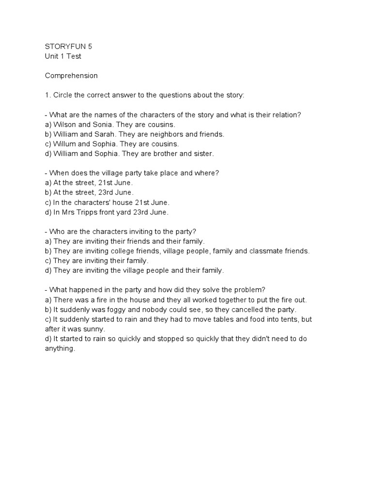 Storyfun 5 Unit 1 Test | PDF