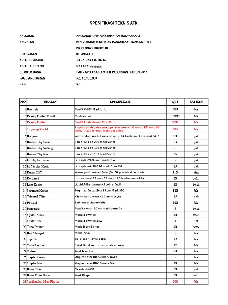 SPESIFIKASI Atk | PDF