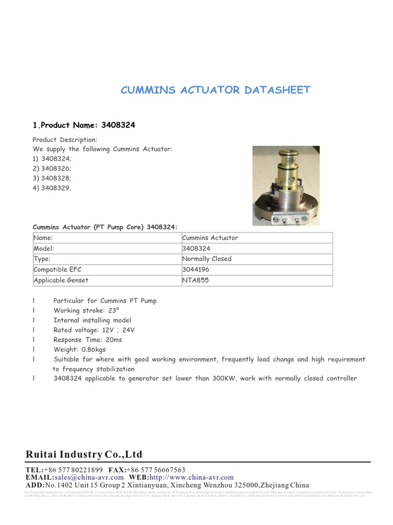 Cummins Actuator | PDF | Rectifier | Actuator