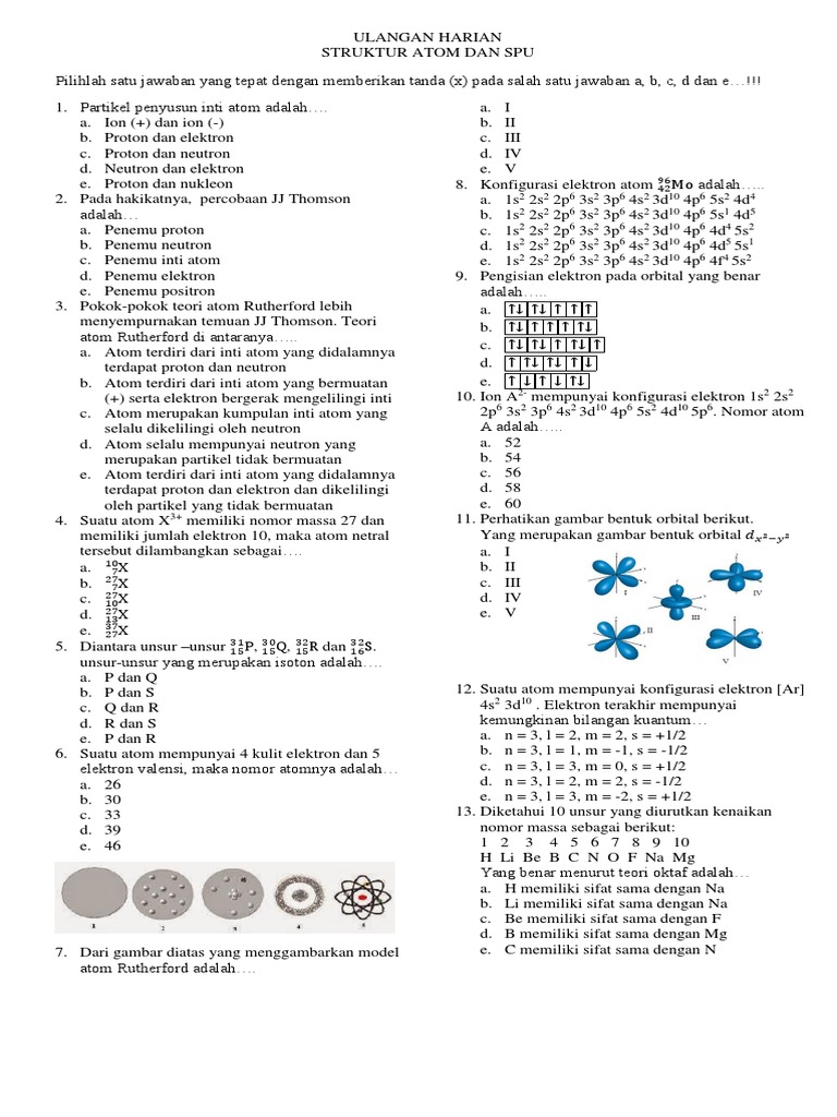 Soal Struktur Atom Dan Spu | PDF | Metode & Bahan Ajar | Sains & Matematika
