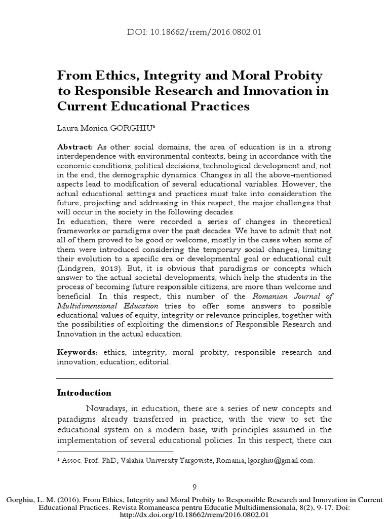From Ethics, Integrity and Moral Probity To Responsible Research and ...