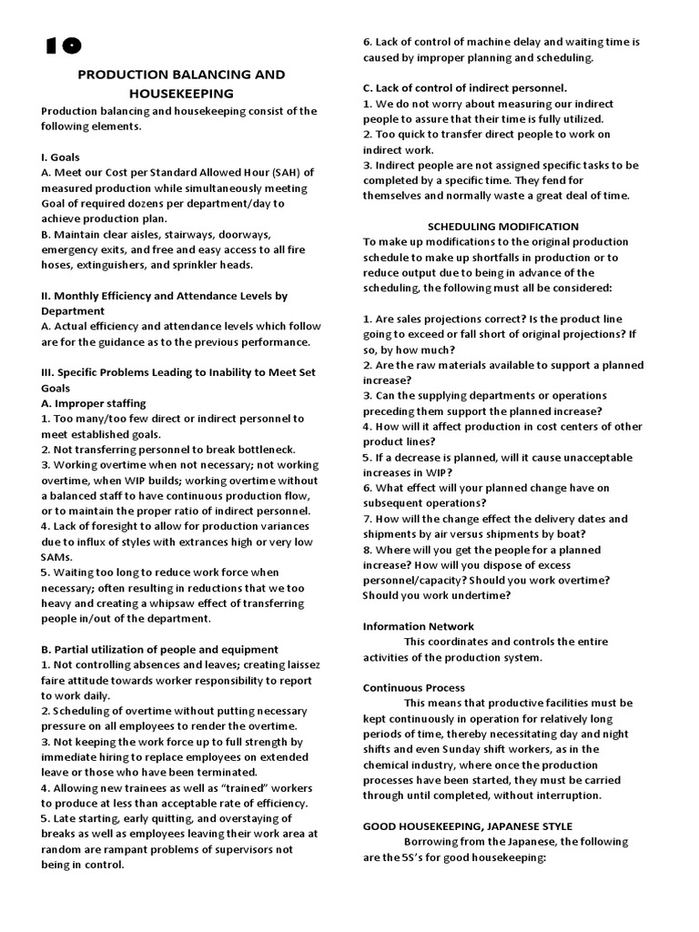 Production Balancing and Housekeeping | PDF | Employment | Business