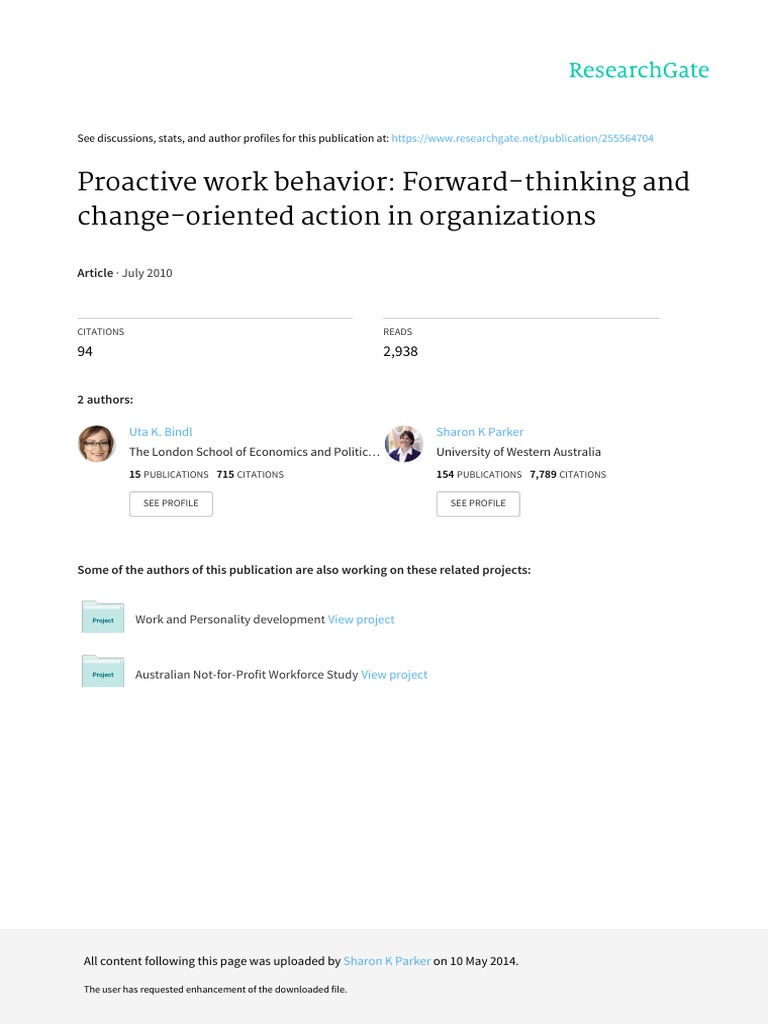 Proactive Work Behavior Forward-Thinking and Chang | PDF | Affect ...