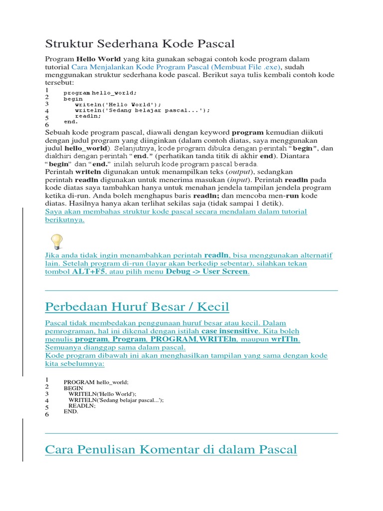 Struktur Sederhana Kode Pascal | PDF