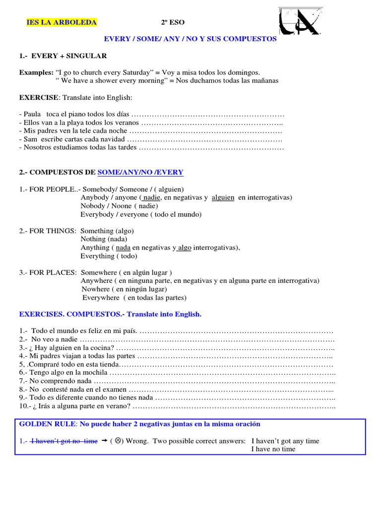 Every, Some, Any, No y Compuestos PDF | PDF