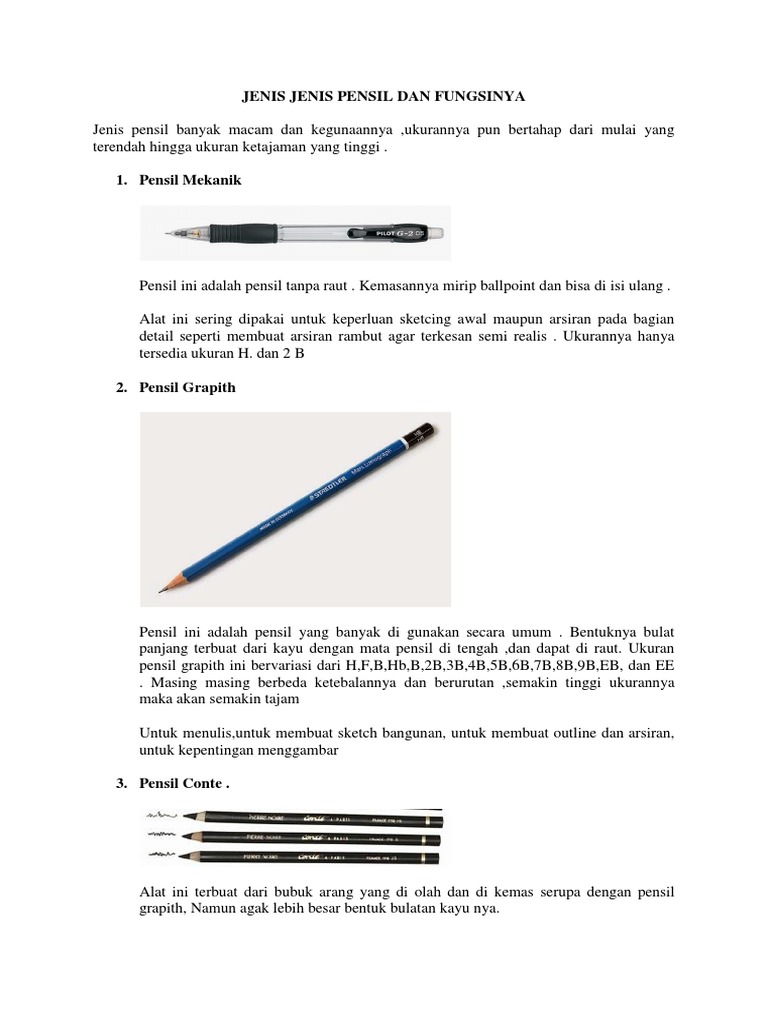 Jenis Jenis Pensil Dan Fungsinya | PDF
