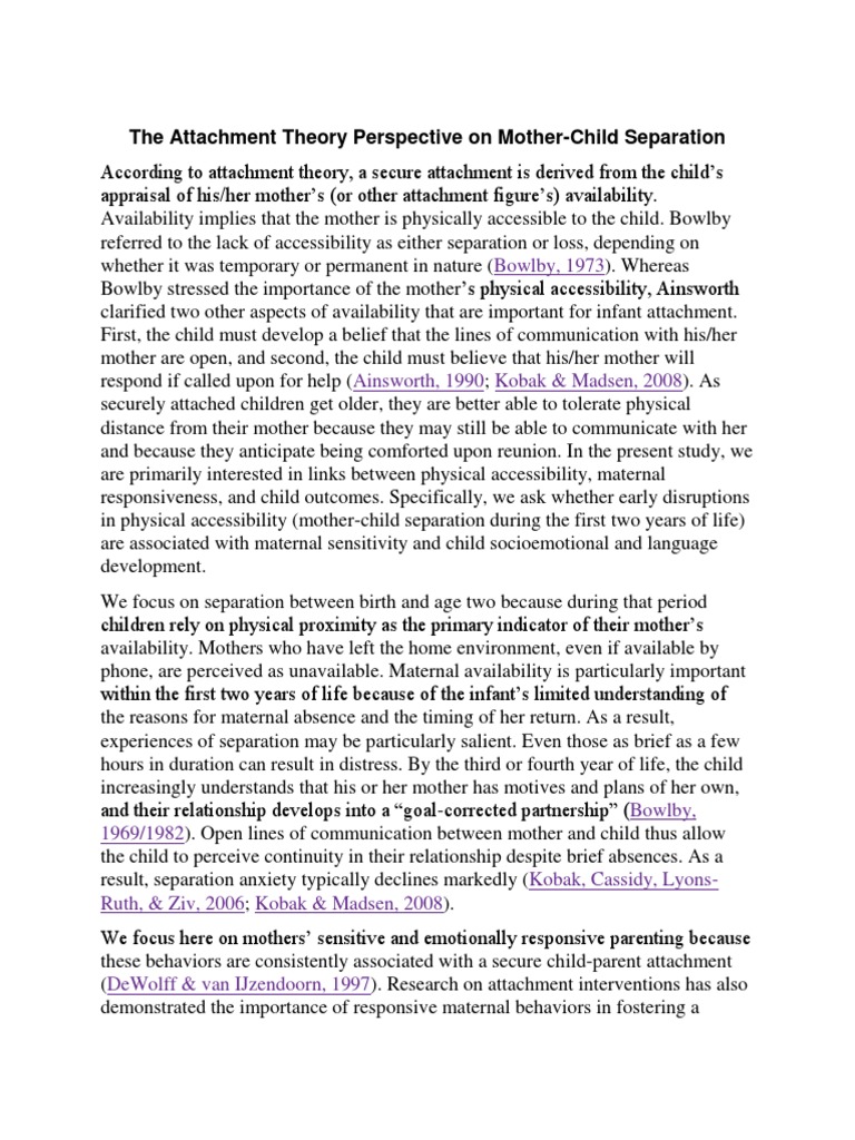 The Attachment Theory Perspective On Mother-Child Separation | PDF | Attachment Theory | Action ...