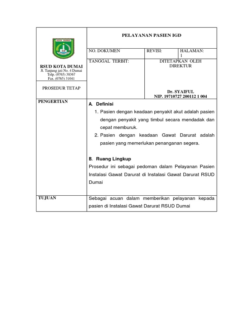 SOP Pelayanan Pasien IGD RS | PDF