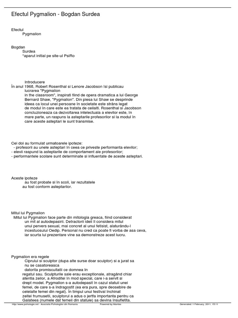 Efectul Pygmalion | PDF
