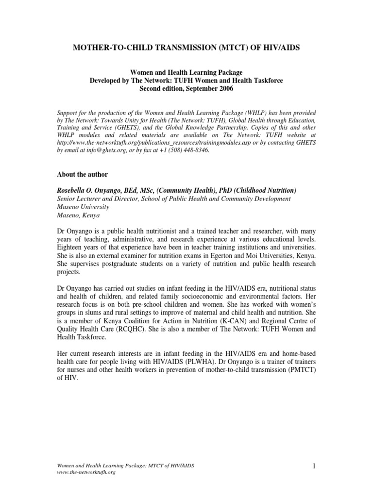 Mother-To-Child Transmission (MTCT) of Hiv/Aids | PDF | Breastfeeding ...