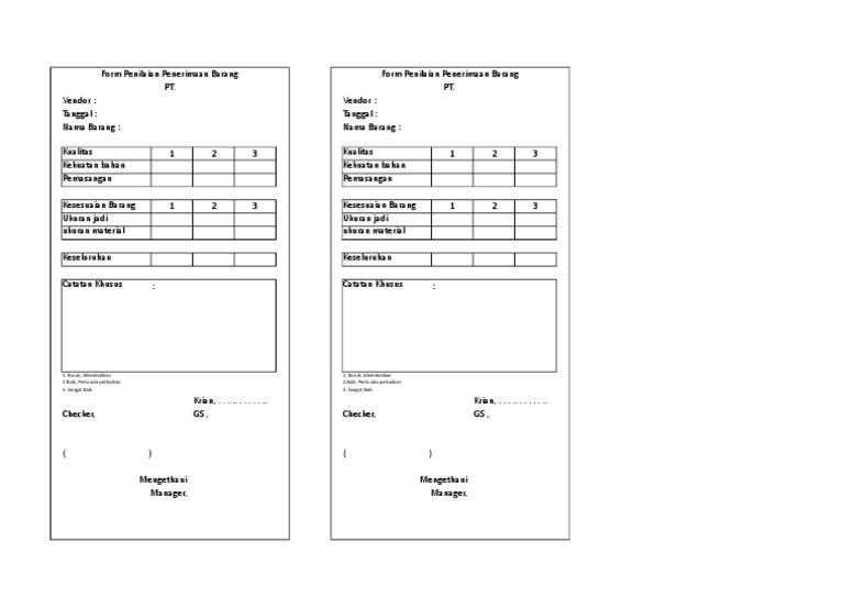 Form Quality Control Barang