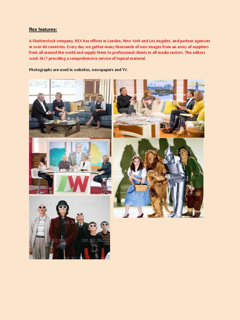 Rex Features:: Photographs Are Used in Websites, Newspapers and TV | PDF