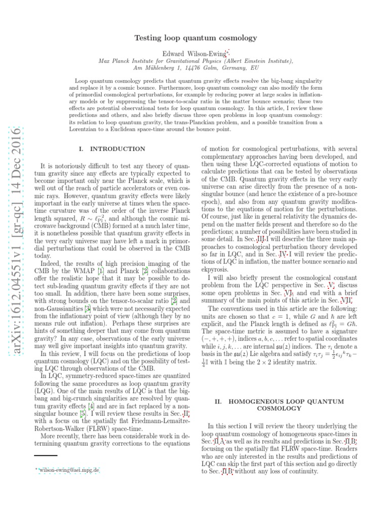 Testing Loop Quantum Cosmology | PDF | Quantum Field Theory | Quantum ...