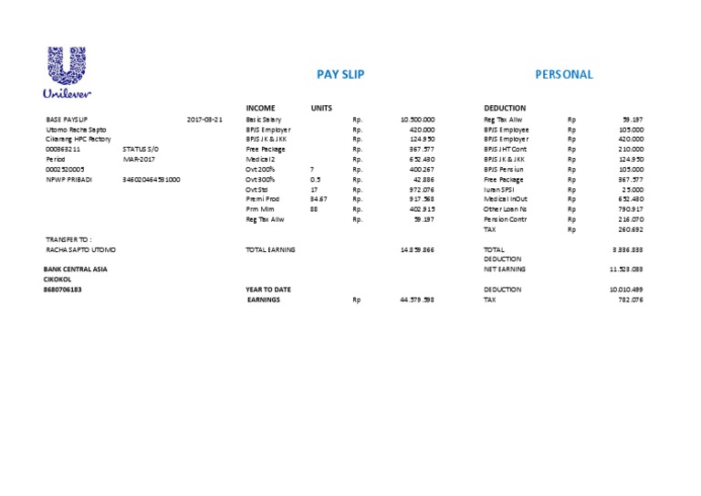 Unilever Salary Slip Overview | PDF | Government Finances | Taxes