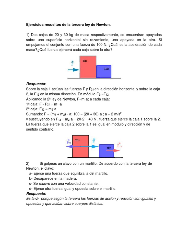 Ejercicios Resueltos de La Tercera Ley de Newton | PDF | Masa | Las ...