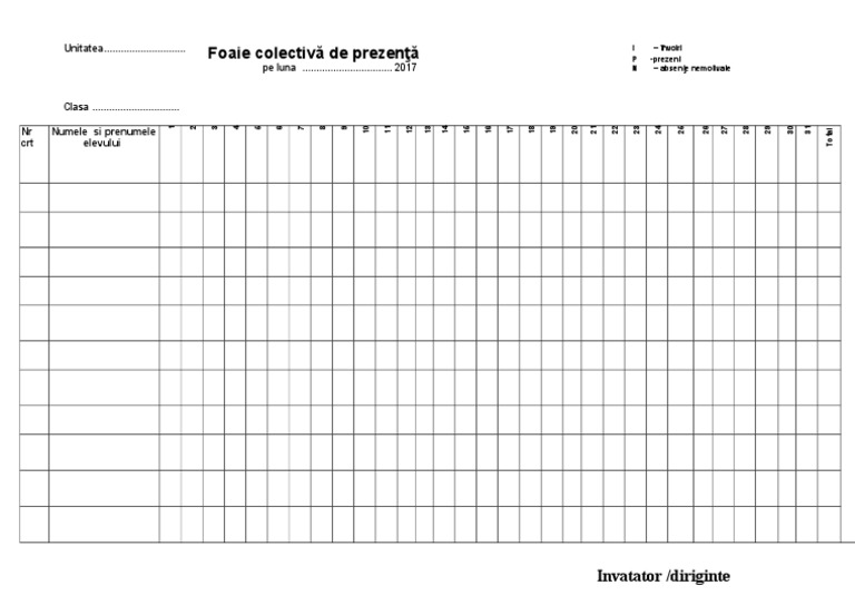 Foaie Colectiva de Prezenta Elevi CES | PDF
