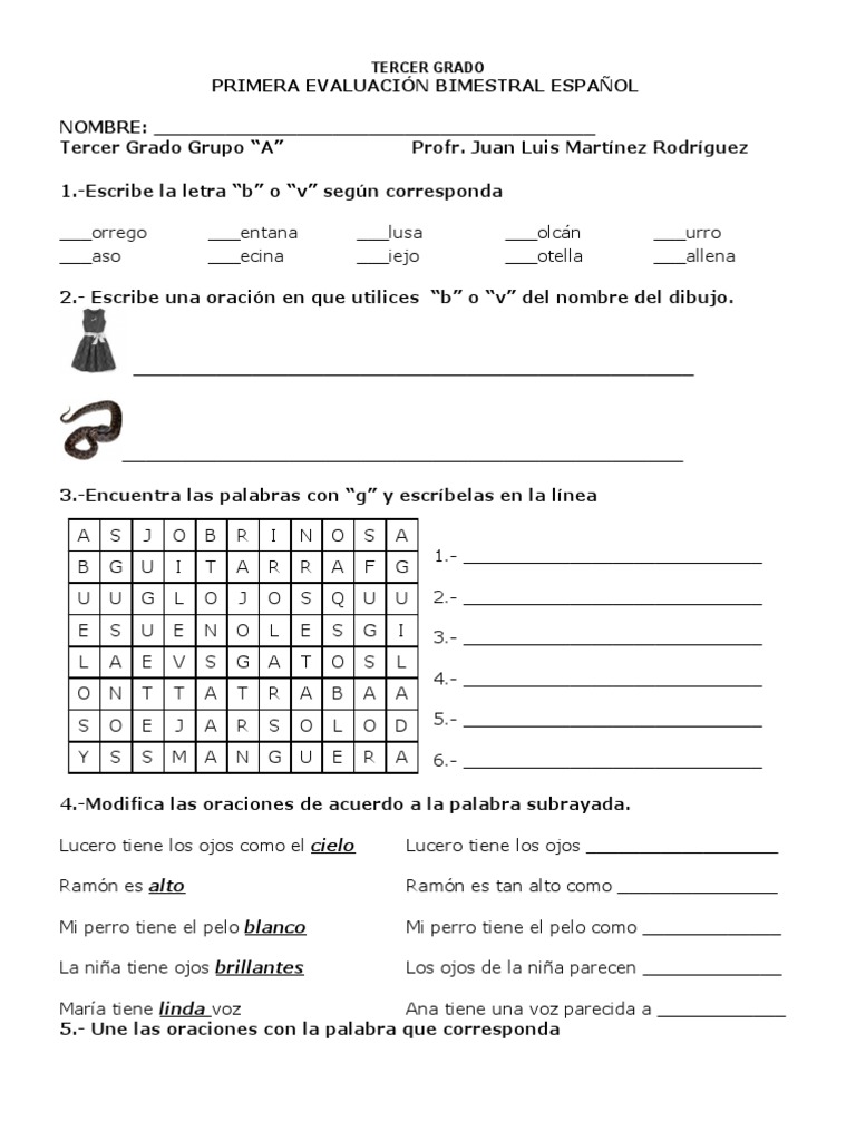 EXAMEN español TERCER GRADO | Ocio | Deportes