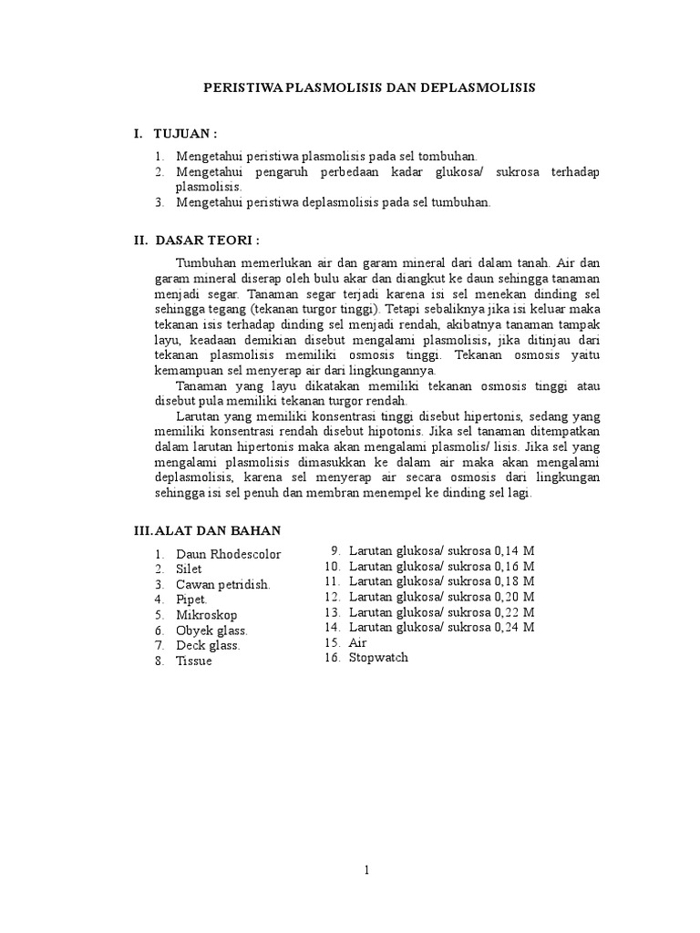 Prak 5. Peristiwa Plasmolisis Dan Deplasmolisis | PDF