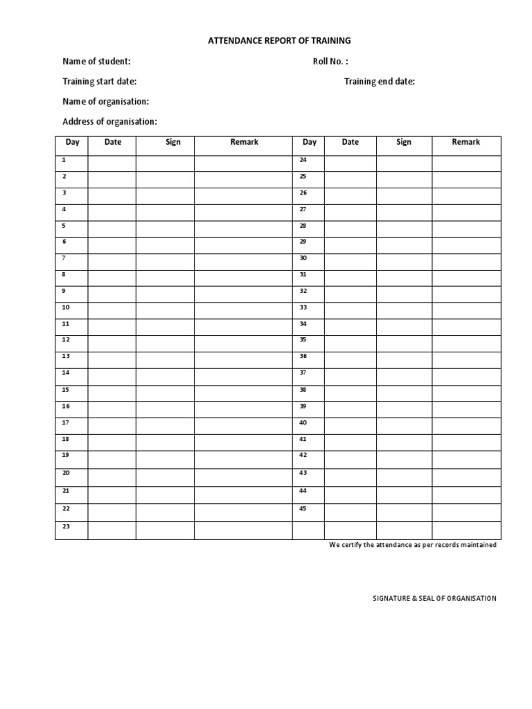 Name of Student: Roll No.: Training Start Date: Training End Date: Name ...