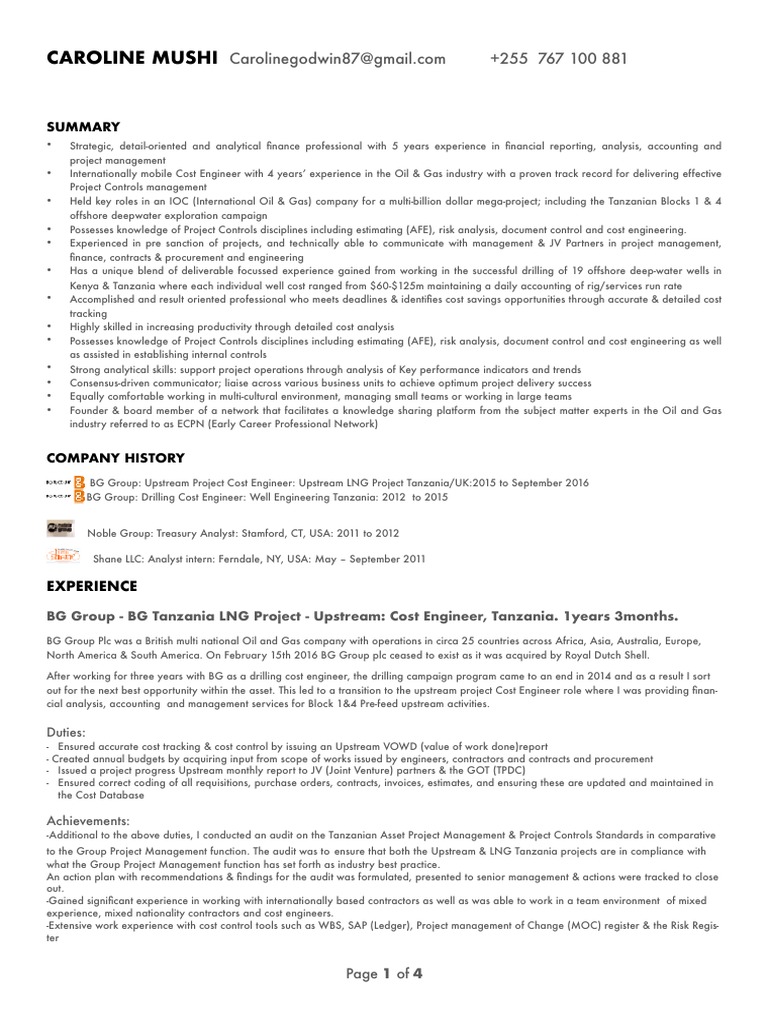 CMUSHI Cost Engineer Resume Word Doc Rev PDF | PDF | Project Management ...