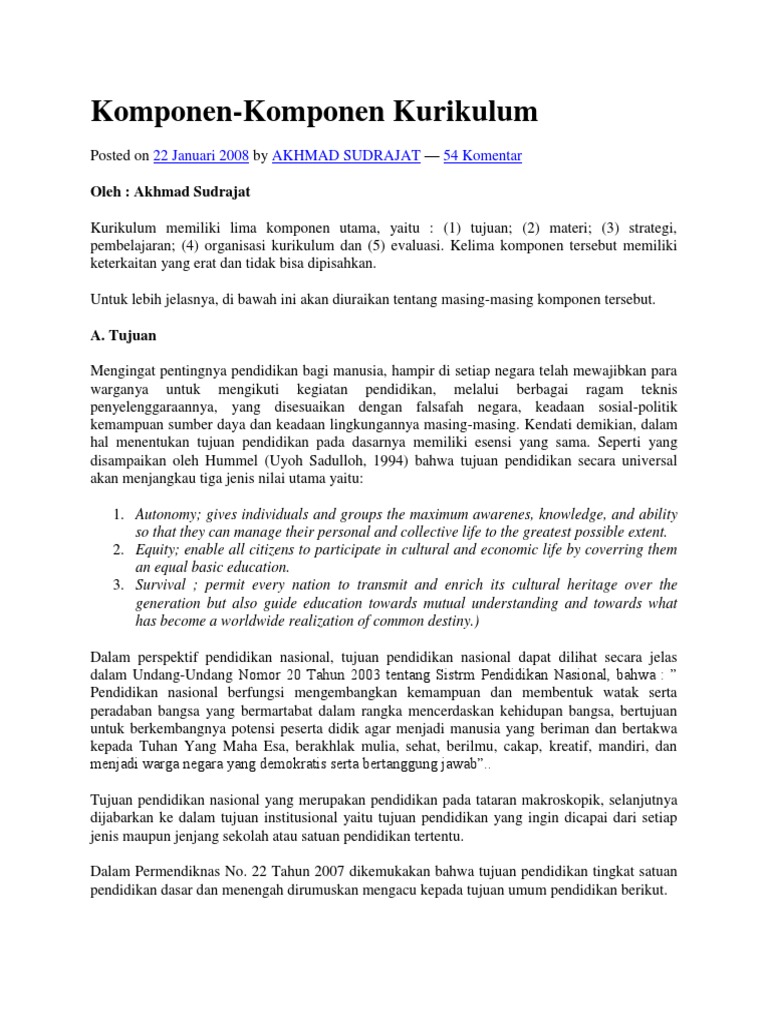 Komponen Kurikulum | PDF