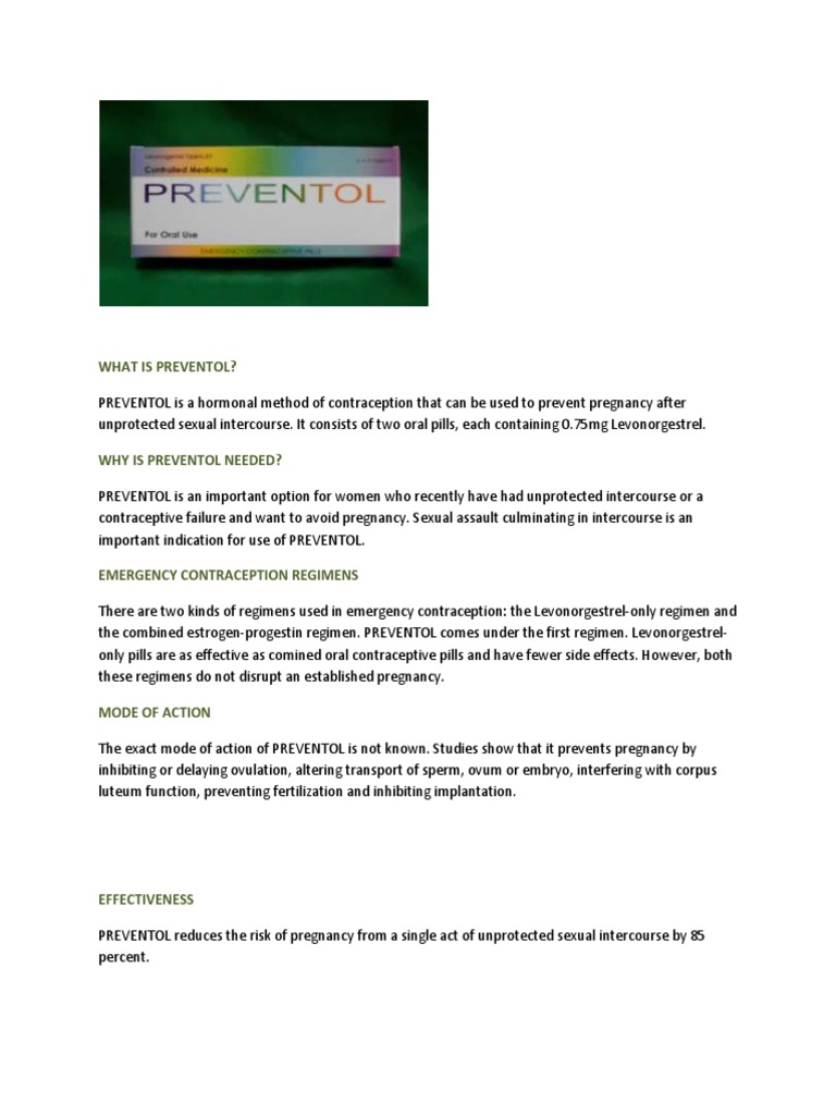 Preventol Info | PDF | Birth Control | Combined Oral Contraceptive Pill