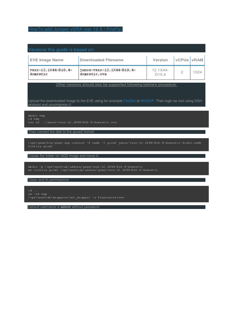Adding Juniper vSRX to EVE-NG Guide | PDF
