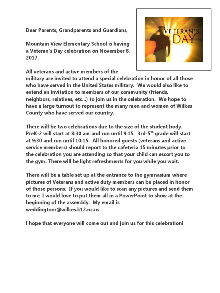 Veterans Day Letter 2017 | PDF | Travel