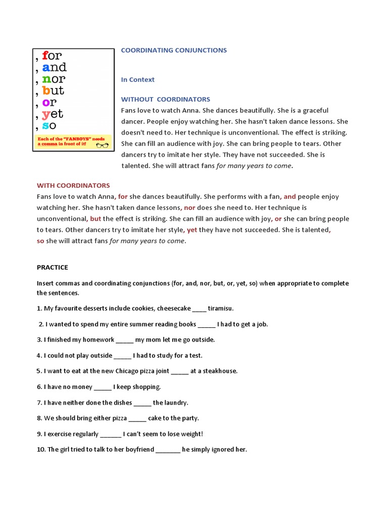 Using Coordinating Conjunctions | PDF | Sentence (Linguistics ...