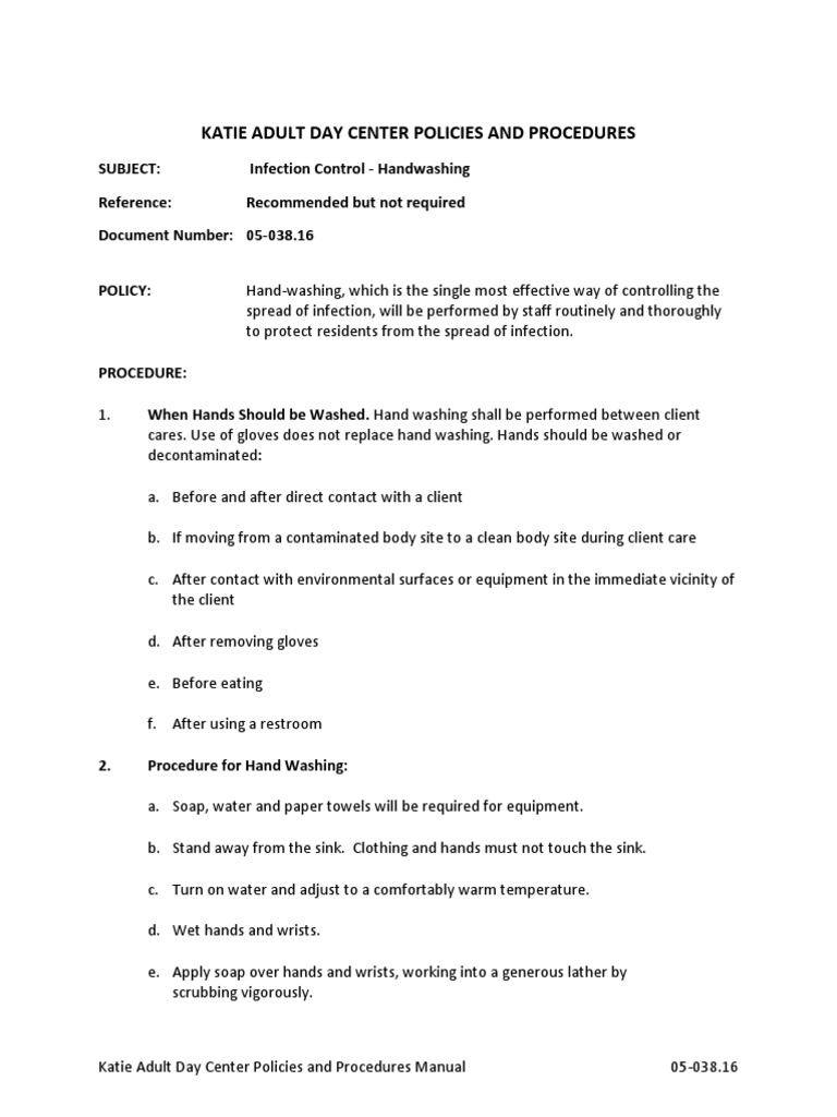 05-038.16 Infection Control - Hand Washing | PDF | Hand Washing ...