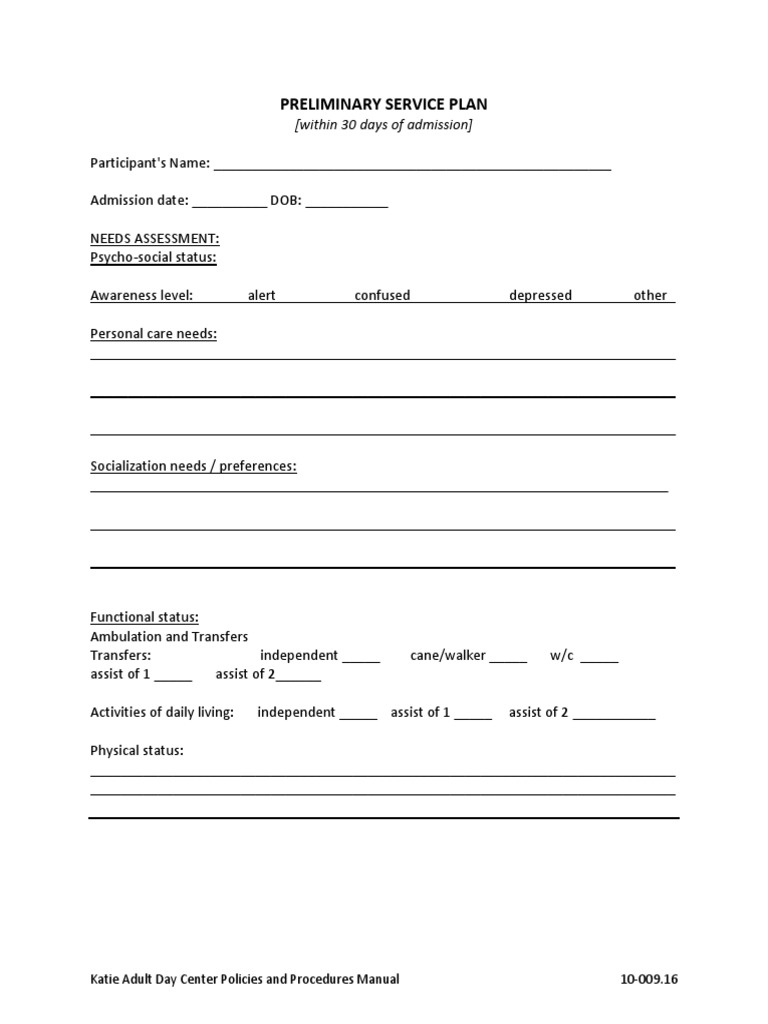 10-009.16 Preliminary Service Plan | PDF | Caregiver | Health Care