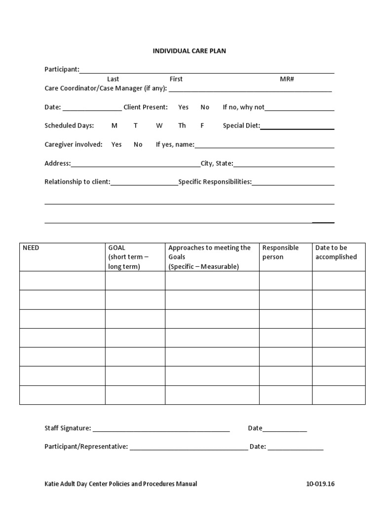 10-019.16 Individual Care Plan | PDF
