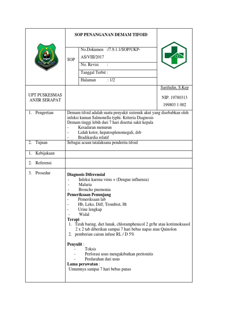 Sop Penanganan Demam Tifoid | PDF