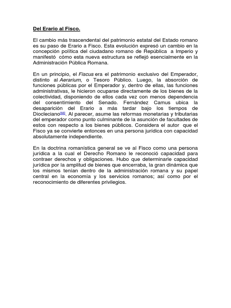 Evolución del Erario al Fisco Romano | PDF