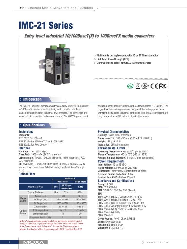 IMC 21 Series | PDF | Optical Fiber | Telecommunications Infrastructure