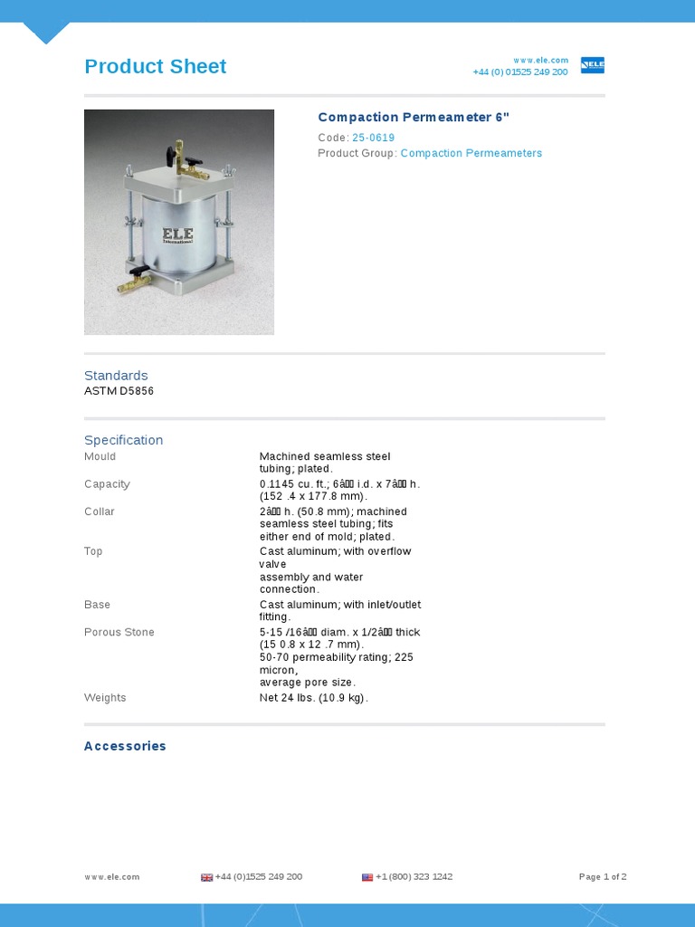 Product Sheet: Compaction Permeameter 6" | PDF
