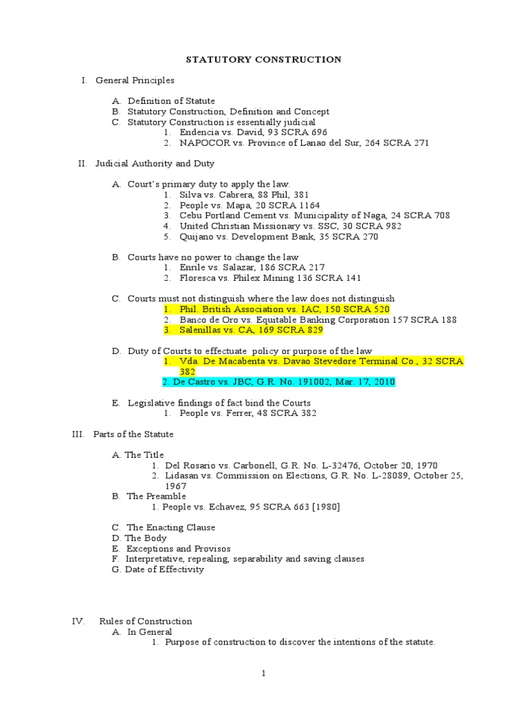 Statutory Construction (1st Sem 2010) | PDF | Judiciaries | Constitution