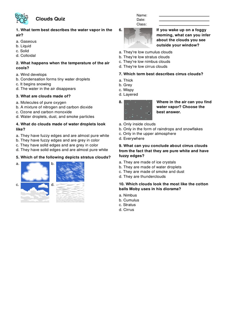 Clouds Quiz | PDF | Cloud | Atmosphere Of Earth