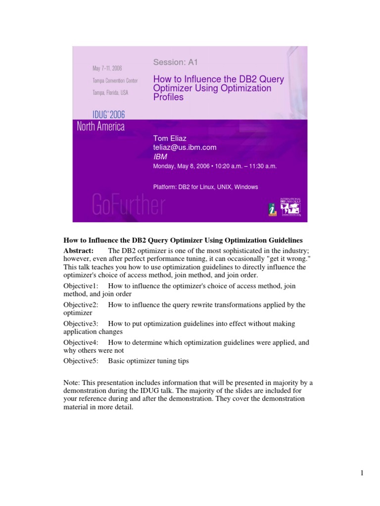 How To Influence The DB2 Query Optimizer Using Optimization Profiles | PDF | Program ...