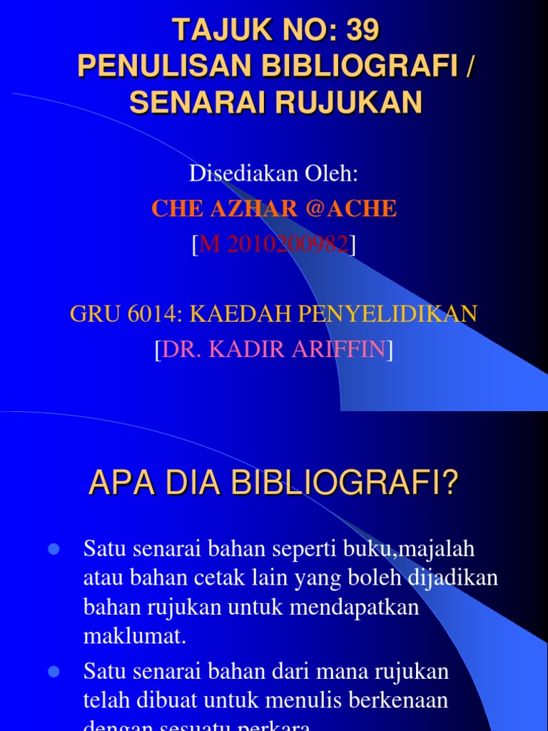 Penulisan Bibliografi (Format Apa (Che Azhar Ahmad) ) | PDF