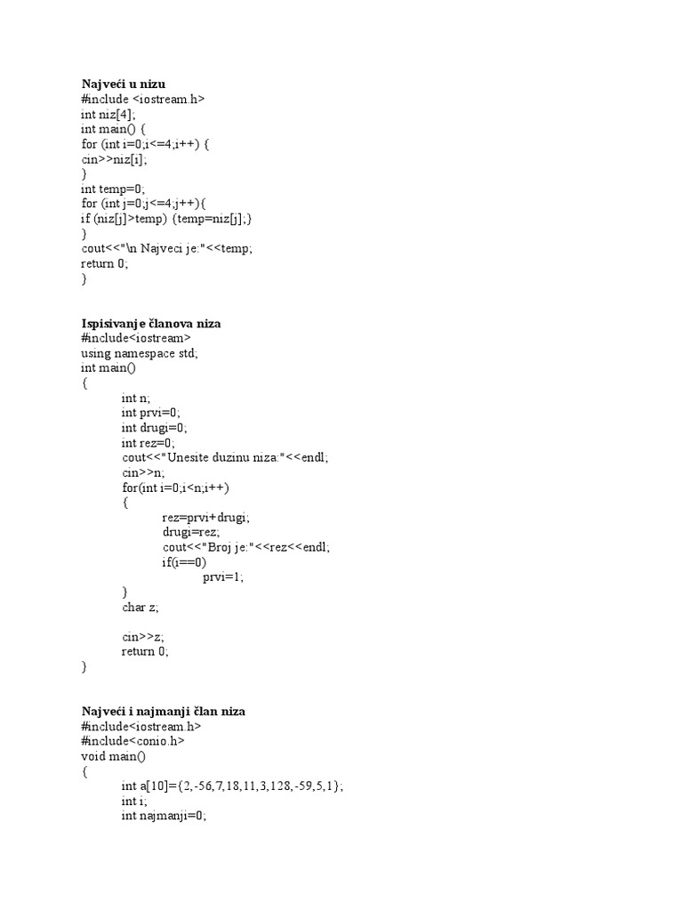 NIZOVI C++ Zadaci | PDF