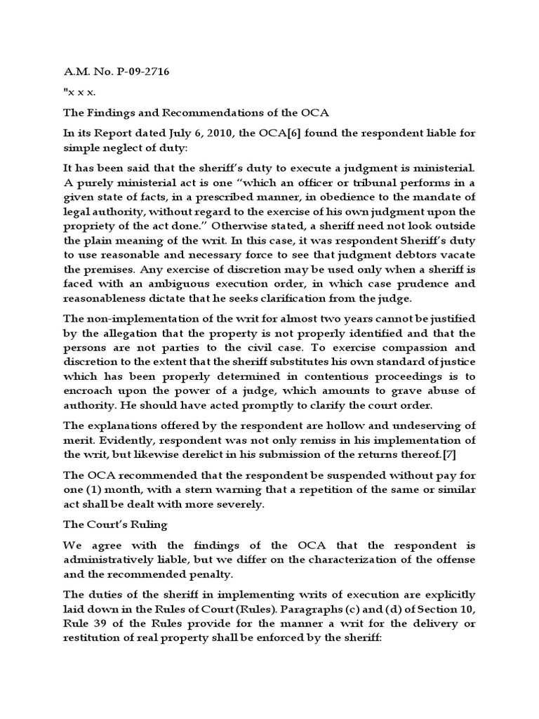 Writ of Execution Sheriiff's Duties | Sheriffs In The United States ...