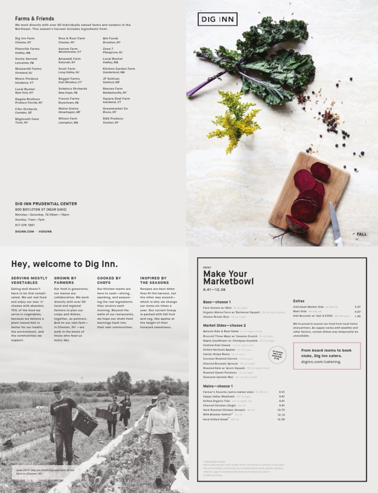 Dig Inn opening menu — Prudential Center location | Veganism | Foods