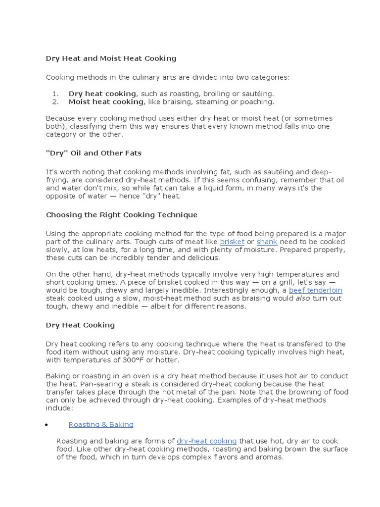 Dry Heat and Moist Heat Cooking: Brisket Shank | PDF | Grilling | Roasting